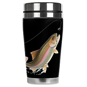 Mugzie Leaping Fish Travel Mug with Insulated Wetsuit Cover, 16 oz, Black
