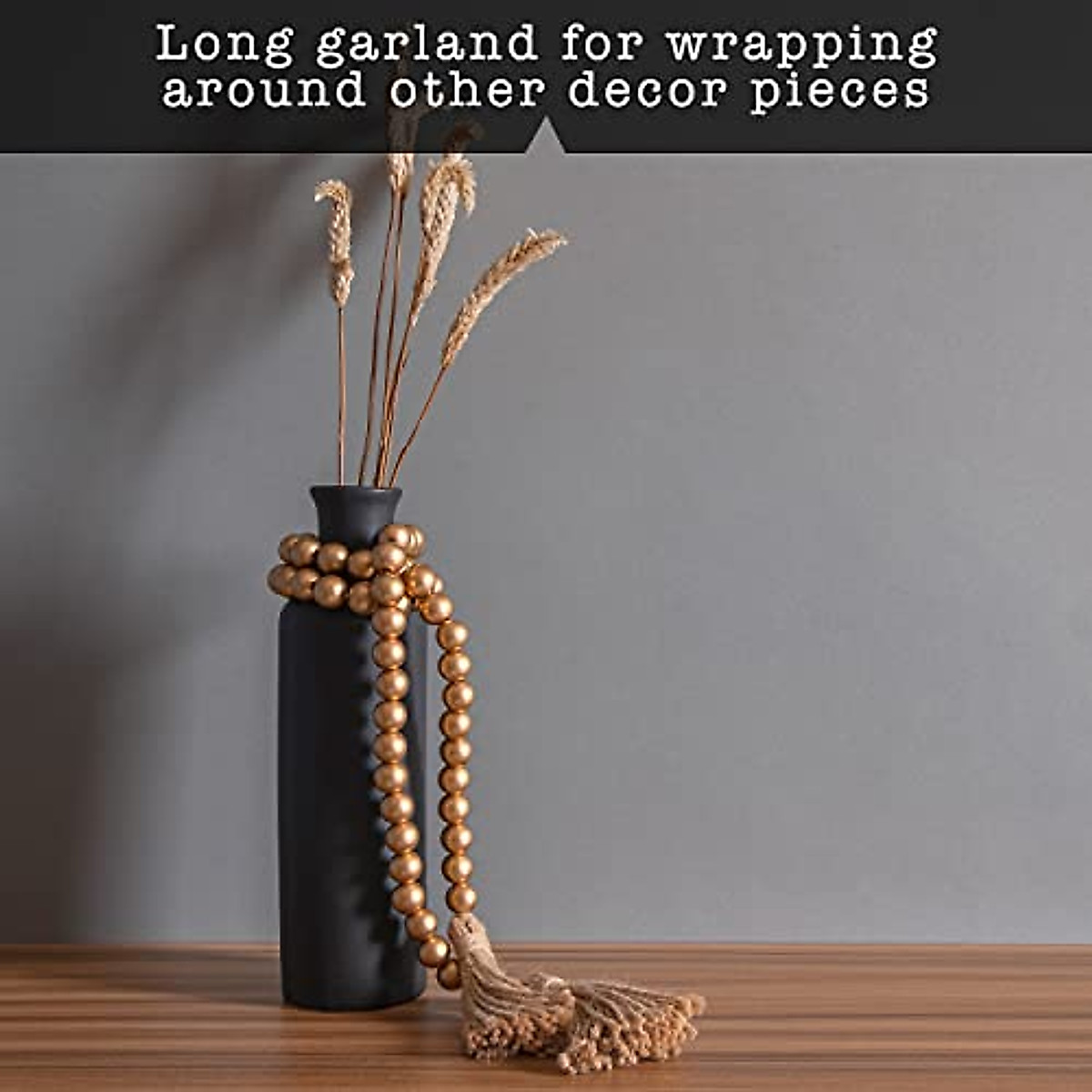 Wooden Bead Garland Decor, Wood Beads Garland Decorative Beads, Wooden Beads Garland, Wood Bead Garland Farmhouse, Wood Bead Garland Tassels, Boho Tassel Garland Beads Decor Beads Wooden Garland Beads