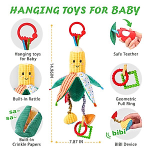 Jollybaby Baby Rattles Hanging Toys for Car Seat Crib Stroller Gym, Montessori Sensory Plush Vegetable Toys for Baby 0-3-6-12 Months with Ring Bell Crinkle and Teether, Newborn