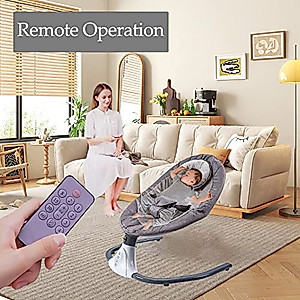 GYBest Baby Swings Rocker for Infants, Portable Baby Swing Bouncer with 5 Rocking Speed, 3 Seat Positions Adjustment，10 Preset Cradle Songs for Baby Boy Girl(Grey)