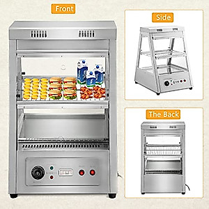 WSSEY Commercial Food Warmer Display, Countertop Pizza Warmers Display Pastry Patty Warmer,Stainless Steel Heated Cabinetsuitable for Restaurants,2-Tier 110V