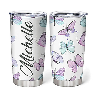 Hyturtle Personalized Gifts For Butterfly Lover - Birthday Christmas - Butterfly Print Custom Name Stainless Steel Tumbler 20oz With Straw Lid - Gifts For Her Women Girl Daughter Friend