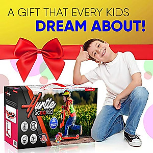 Hurtle Kids Scooter - Child Toddler Kick Scooter Toy with Foldable Seat - 3 Wheel Scooter with Adjustable Height, Anti-Slip Deck, Flashing Wheel Lights, for Boys/Girls 1-12 Year Old, Red