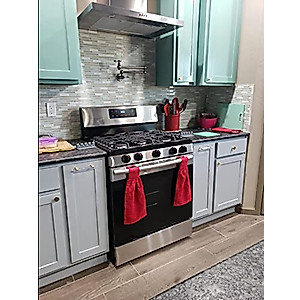 Kovot Set of 2 Cotton Hanging Tie Towels | Include (2) Hanging Towels That Latch with Hook & Loop (Red)