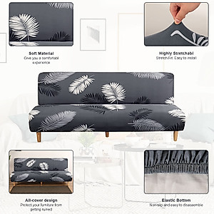 LiveGo Armless Futon Slipcovers Stretch Folding Sofa Bed Cover with Elastic Bottom, Printed Fitted Couch Cover Furniture Protector for Pets, Kids (Dark Grey)