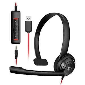 NUBWO HW02 USB Headset with Microphone Noise Cancelling &in-line Control, Super Light, Ultra Comfort Computer Headset for Laptop pc, On-Ear Wired Office Call Center Headset for Boom Skype Webinars