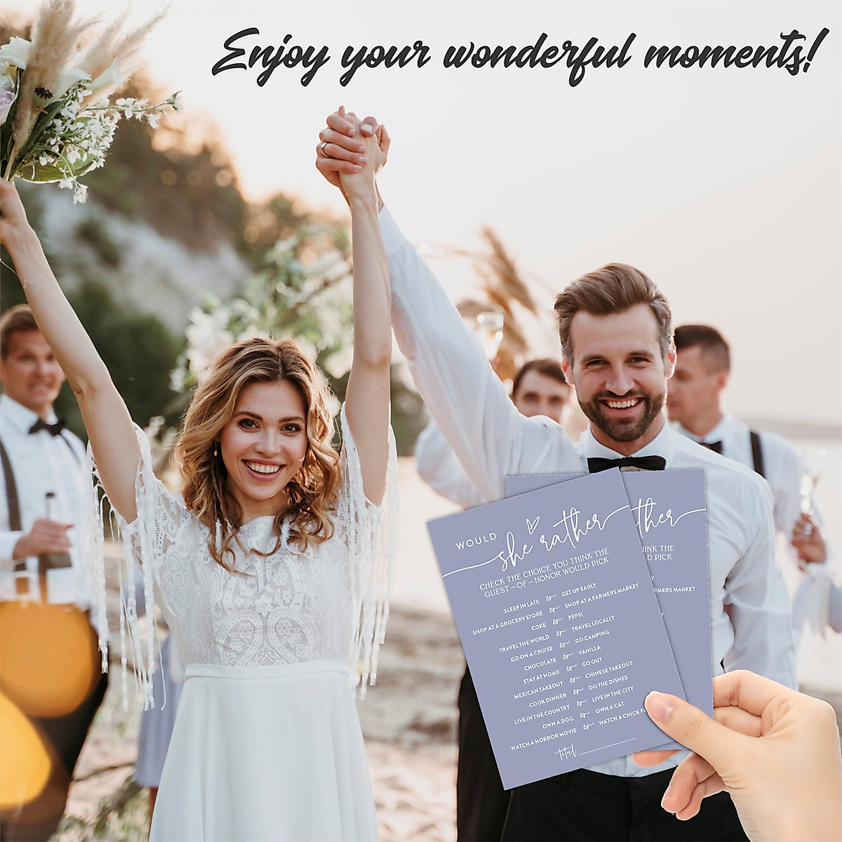 YKYENR Would She Rather Game Cards For Bridal Shower(30 Pcs), Minimalism Pale Purple Wedding Party Game Cards, Mr & Mrs, Engagement Party, Bridal Shower Party Games & Activities - C02