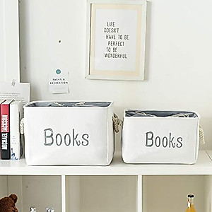 INough Book Basket for Kids Room, Book Storage Box Shelf Organizer for Kids Collapsible Book Bins with Drawstring Closure Baby Storage Bins Book Storage Container for Nursery/Classroom/Bedroom/Living room, for Magazines/Cartoon Book Reading(Large, Books)