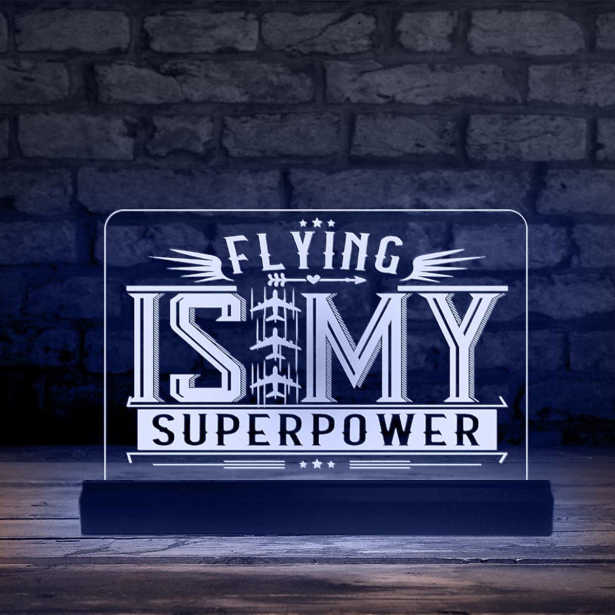The Geeky Days Flying is My Superpower Optical Illusion Light LED Lamp Aircraft Pilot Custom Desktop Night Lamp with Color Changing USB 3D Beside Lamp Aviator Gift(White)