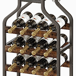 Amyove Metal Wine Rack Wine Bottle Holders Stands Freestanding Floor,Wine Storage Organizer Display Rack Table Wine Glass Rack for Bar Kitchen Dining Living Room, Small Spaces,Rustic Brown