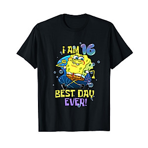 Mademark x SpongeBob SquarePants - Spongebob I Am 16 Best Day Ever 16th Birthday Kids Spongebob T-Shirt