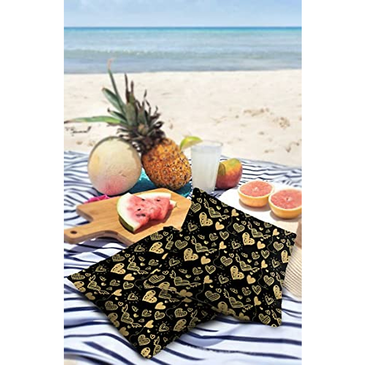 Outdoor Pillows Waterproof Pillow Covers Set of 2, Lovely Hearts Happy Valentines Day Black Polyester Throw Pillow Covers Garden Cushion Case for Patio Funiture Sofa Decoration 18x18inch,