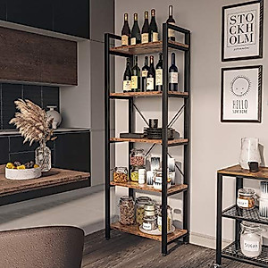 IRONCK Industrial Bookcase, 5-Tier Bookshelf for Living Room, Bedroom, Farm House, Kitchen, Office Decor and Storage