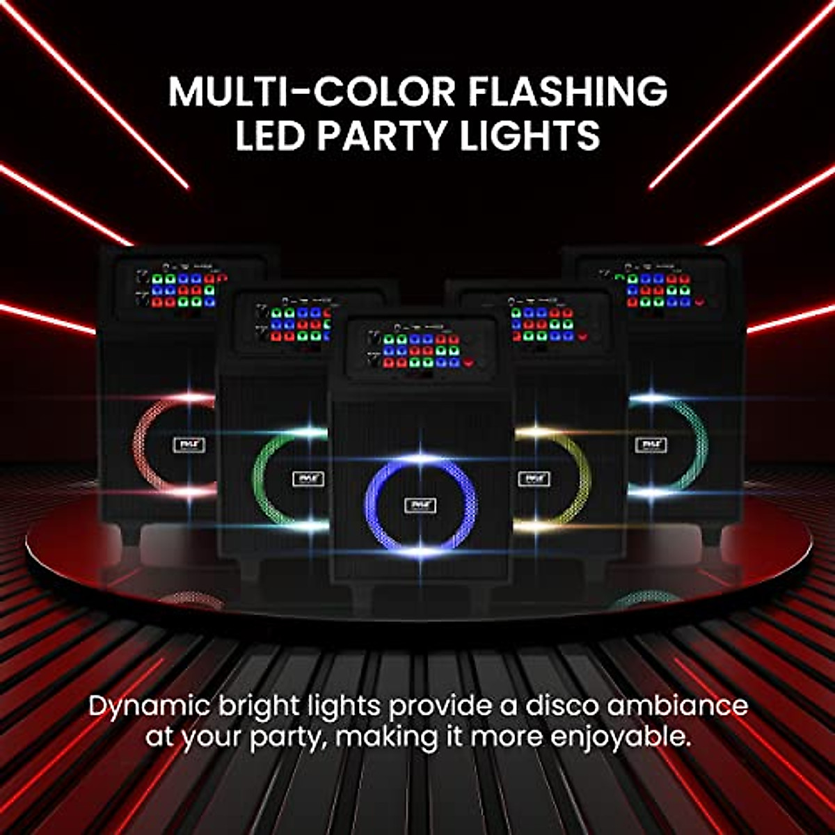 Pyle Portable Karaoke PA Speaker System - 600W 8” Rechargeable BT Speaker, TWS, Party Lights, LED Display, FM/AUX/MP3/USB/SD, Wheels - Wireless Mic, Remote Control, Tablet Holder Included - PHP18DJT