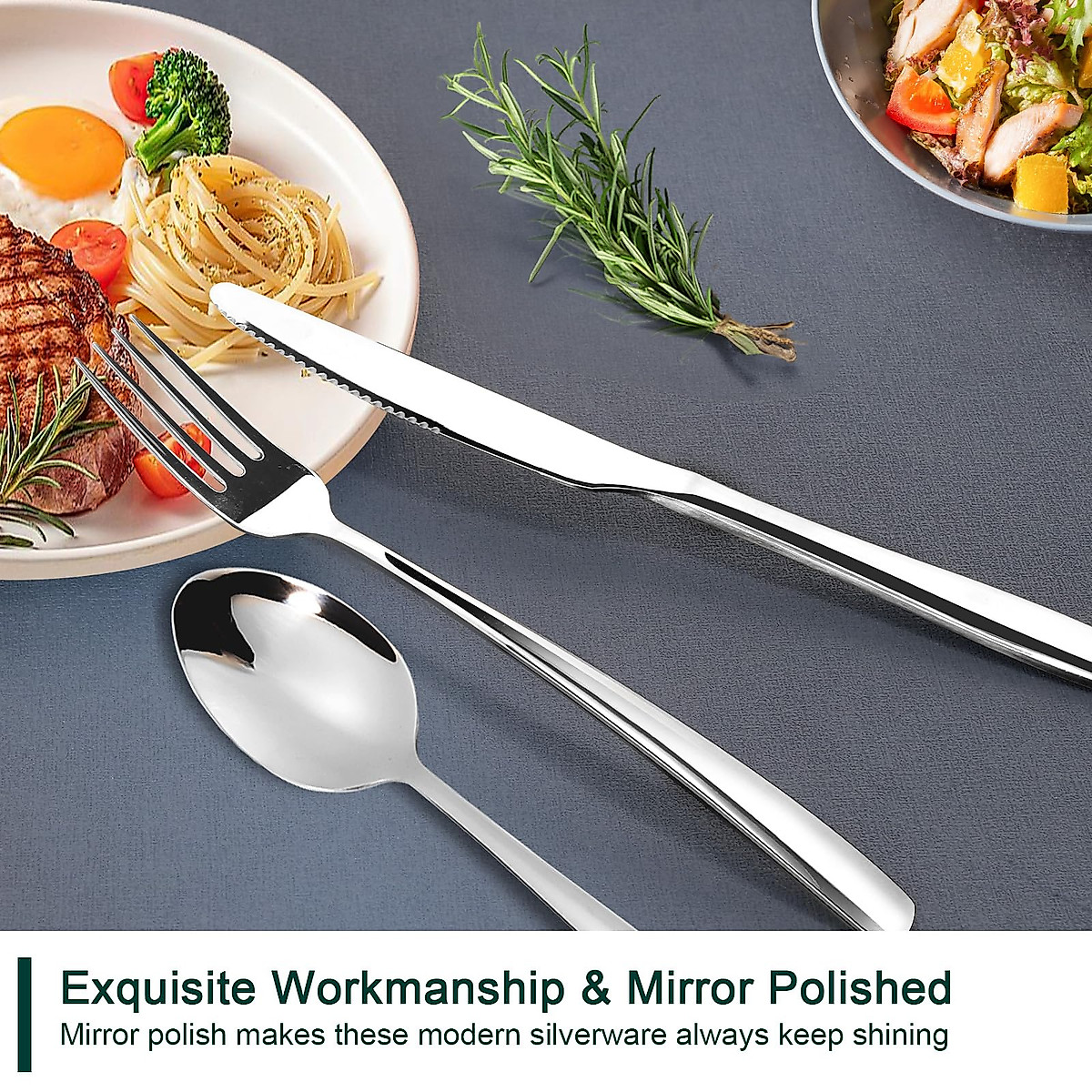 SOLEADER Silverware Set 6 Piece,Stainless Steel Flatware Set,Tableware Cutlery Set, Knives,Spoons and Forks Set,Kitchen Utensils Set with Mirror Polished,Dishwasher Safe