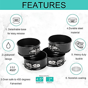 Tebery 4 Pack Nonstick Mini Springform Pan Set with 50 Pcs Parchment Paper Liners, 4 Inch Mini Cake Pan Cheesecake Pan Removable Bottom Bakeware for Mini Cheesecakes, Pizzas, and Quiches