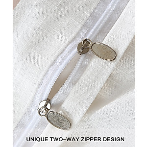 NTBAY Linen 3 Pieces Duvet Cover Set Solid Color with Exquisite Ruffles Design, Breathable, Queen Size, Ivory