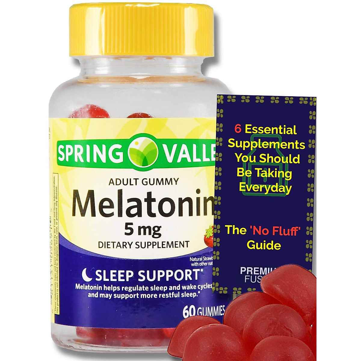 PREMIUM-FUSION Melatonin Gummies 5mg for Adults. Sleep Support from Spring Valley + Guide to Supplements