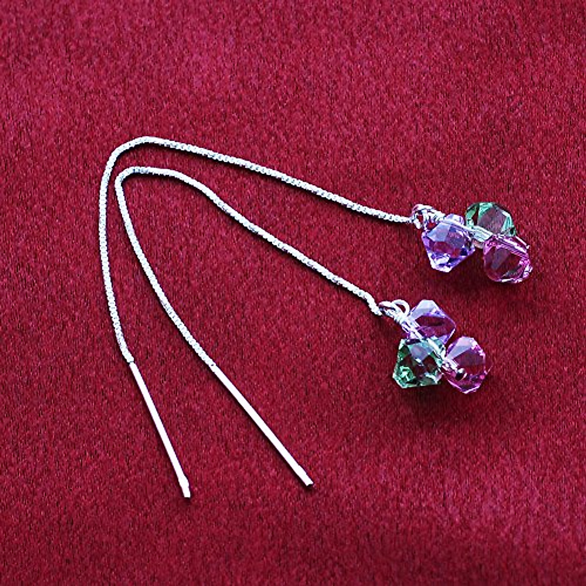 Threader String Austrian Crystals Handmade Earrings for Women with 925 Sterling Silver