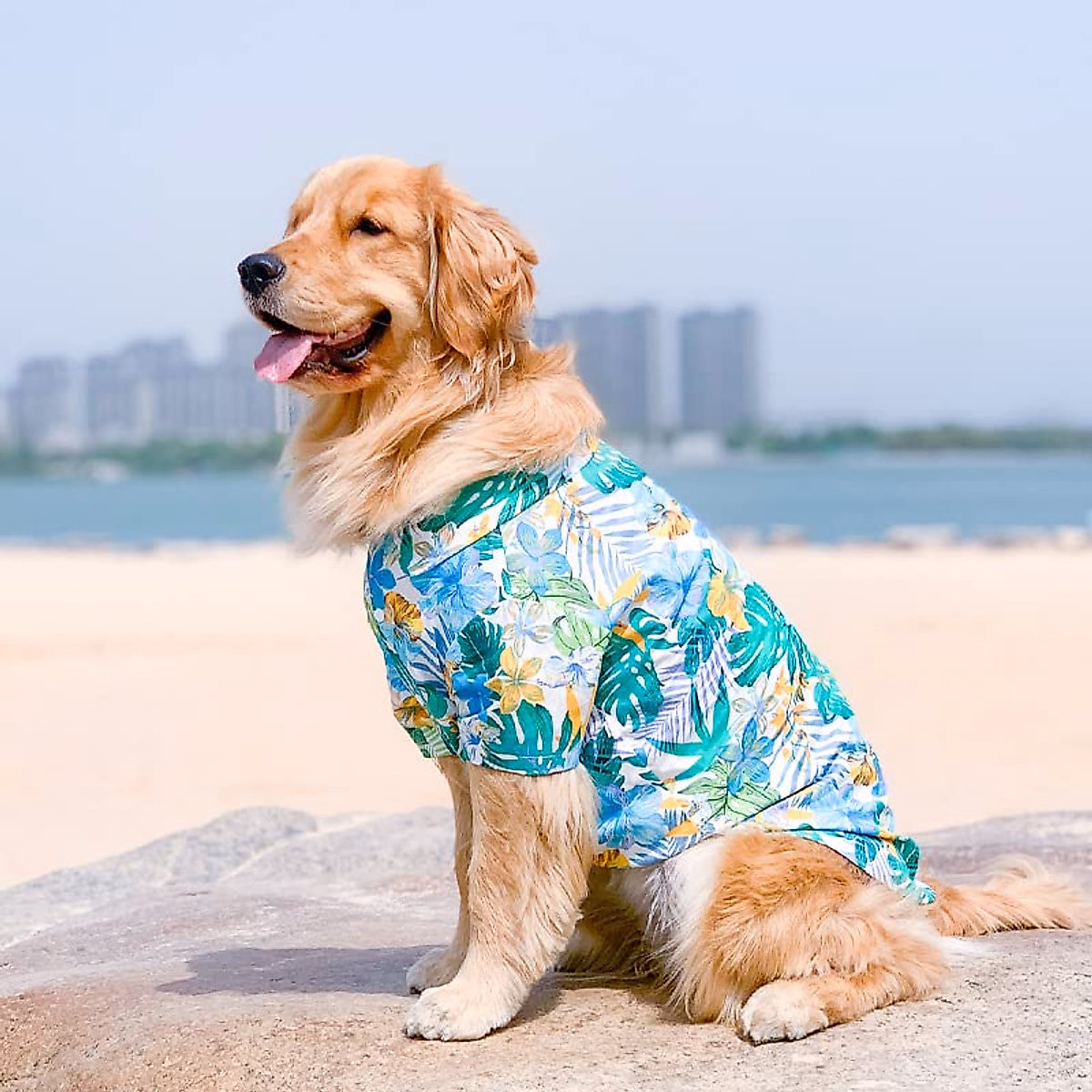 Harikaji Dog Hawaiian Shirt, Summer Pet Clothes Large Dog Cool Costume Beach T-Shirt for Medium Large Dog(Blue,5XL)