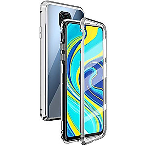 EabHulie Redmi Note 9 Pro Case, 360° Full Body Transparent Tempered Glass with Magnetic Adsorption Metal Bumper Case Cover for Xiaomi Redmi Note 9S / 9 Pro / 9 Pro Max Silver