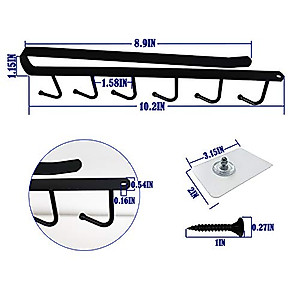 Evadow 5Pack 6-Hook Under Cabinet Mug Hook, Metal Iron Kitchen Storage Utensil Hooks with Free Nails and Screws, Black Wall Organizer Shelf Rack for Mugs, Cups, Teapot and Kitchen Utensils Display