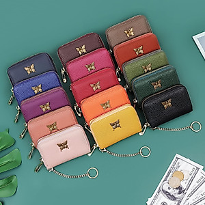 imeetu RFID Credit Card Holder for Women Small Leather Zipper Card Case Wallet with Removable Keychain (Black)