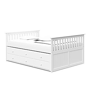 Storkcraft Marco Island Full Captain's Bed Full Twin Sized with Trundle, Bunk Bed Alternative, Great for Sleepovers, Underbed Storage/Organization, White