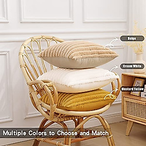 Pallene Faux Fur Plush Throw Pillow Covers 18x18 Set of 2 - Luxury Soft Fluffy Striped Decorative Pillow Covers for Sofa, Couch, Living Room - Cream White