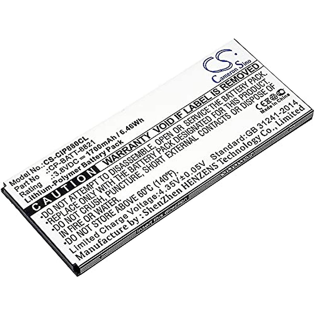 C S 1700mAh Replacement Battery for Cisco 8800, fits Part no CP-BATT-8821 GP-S10-374192-010H 74-102376-01 3.8V Li-Polymer