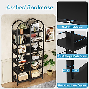 Tribesigns 6-Tier Open Bookshelf, 78.7" Tall Arched Bookcase Narrow Bookshelf with Metal Frame, Freestanding Corner Bookcase Display Shelves for Living Room, Home Office, Black