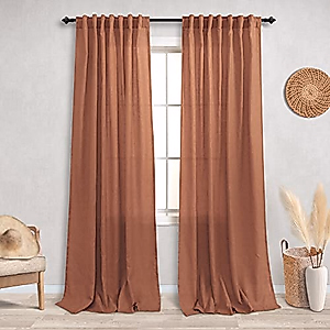 Terracotta Linen Curtains 84 Inch Length for Living Room Boho Fall Decor Set of 2 Panels Rod Pocket Back Tab Semi Sheer Thanksgiving Brick Rust Burnt Curtains for Dining Room Bedroom 84 Inches Long