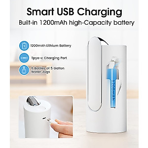Portable Water Dispenser, 5 Gallon Water Bottle Pump,USB Charging Automatic Drinking Water Pump with Foldable Water Outlet,Portable Water Jug Switch for Home Kitchen Office Camping