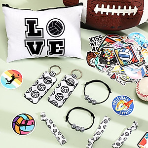 LEIFIDE 148 Pcs Volleyball Gifts Volleyball Party Favors Volleyball Team Gift Bags Bracelet Keychain Hair Ties Stickers Goodie Bags for Volleyball Birthday Decorations