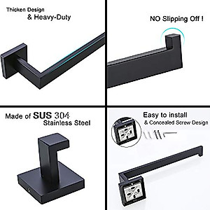TURS 5-Pieces Bathroom Hardware Set Black Towel Bar Holder Set Stainless Steel Bath Accessories Set Wall Mounted, Q7BK-P5