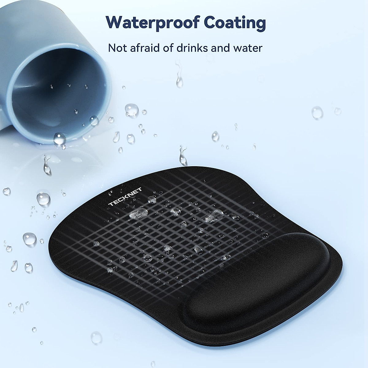 Mouse Pad with Wrist Support, TECKNET Ergonomic Gaming Mouse Pad Pain Relief, Portable Comfortable Mousepad for Computer, Laptop, Office, Home and Travel, Non-Slip Base, Waterproof Surface, Black