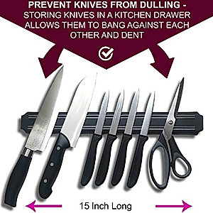 SUMPRI Magnetic Knife Holder (15 Inch X Set Of 4) Magnetic Knife Strip -Strong Powerful Knife Rack Storage Display Organizer-Securely Hang Your Knives On a Multipurpose Kitchen Bar-Safe, Easy Install