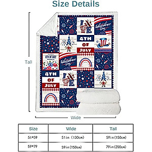 4th of July Decorations Blanket, Patriotic Memorial Day Independence Day Happy 4th of July Cute Gnome USA Flag Citizenship Veteran Labor Day Gifts, Soft Lightweight Cozy Throw Blanket for Couch Bed