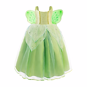 UPORPOR Light Up Fairy Costumes Girls Halloween Dress Kids Dressing Up Clothes Birthday Party Fancy led Costume, with Wing Green, 110