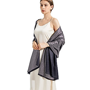 Ciormis Sparkly Shawls for Women, Metallic Black & Silver Wedding Pashmina Shimmer Scarf Wraps for Evening Wear (Black & Silver)