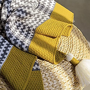 Grey Throw Blanket, Modern Striped Throw Blanket with Tassels, Knitted Soft Boho Throw Blanket for Couch Sofa Bed and Living Room- All Seasons (47.5x60 Inch)