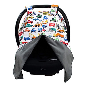Dear Baby Gear Car Seat Canopy - Premium Infant Car Seat Cover for Maximum Protection and Style - Breathable - Car Seat Canopy - for Baby - Cars, Trucks, Heavy Equipments/Gray Smooth, 40" x 30"