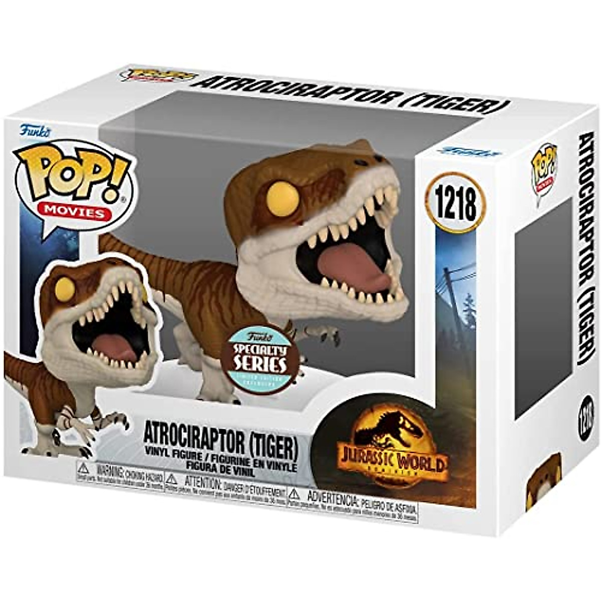 POP Jurassic World Dominion - Atrociraptor (Tiger) #1218 Specialty Series Funko Vinyl Figure (Bundled with Compatible Box Protector Case), Multicolor, 3.75 inches