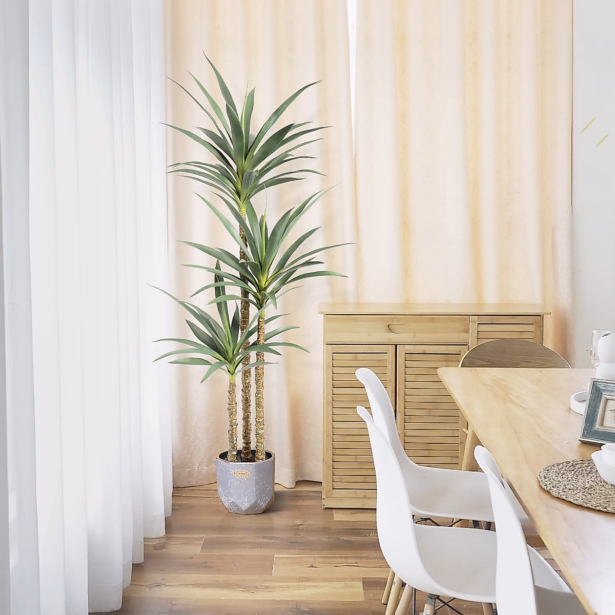 Waoops Artificial Tree 5.3Ft Faux Agave Plant with 3 Heads in Plastic Pot Fake Tree for Home Decor Indoor or Outdoor Office Decoration Housewarming Gift