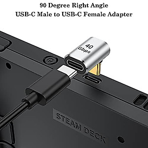 AuviPal 90 Degree USB C Adapter (4 Pack), 40Gbps USB C Male to Female Right Angle Connector for Steam Deck, ROG Ally, MacBook, Notebook, Smart Tablet & Phone and More - Silver