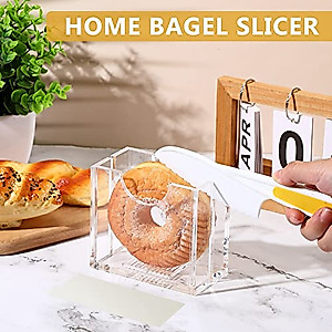 Qunclay Clear Bagel Slicer Bagel Cutter for Jewish Holidays Acrylic Bagel Holder with Nonslip Mat Large Bagel Guillotine Hanukkah Gifts for Women Men Kitchen Donut Bread Cheese Food Party