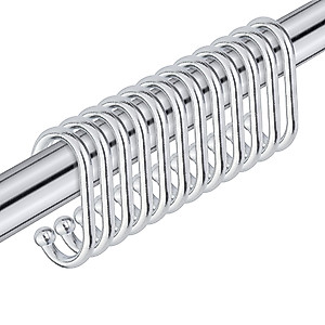 Splash Home Decorative Aluminum C-Shaped Shower Curtain Hooks, Smooth-Glide, Rust-Resistant, Set of 12 - Chrome