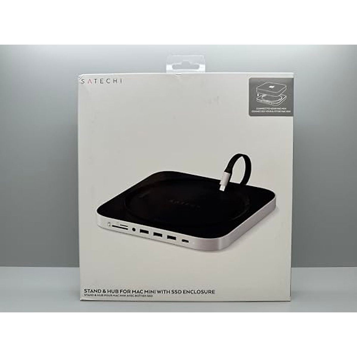 SATECHI Mac Mini Hub & Type-C Stand with SSD Enclosure – Mac Mini Stand - Fits M.2 SATA SSD, USB-C Data Port, Micro/SD Card Readers, USB-A, Headphone Jack Port – for Mac Studio, Mac Mini M1 (Silver)