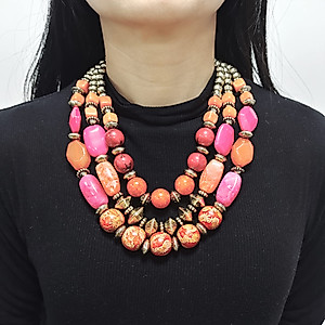 Bocar 3 Layer Chunky Statement Beaded Necklace Fashion Multi Layer Women Collar Necklace (625)