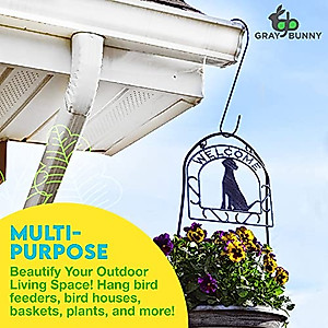 Gray Bunny Metal Tree Branch Hook, 12 Inch, Black, 2-Pack, Premium Extra Thick 1/5 Inch Diameter Rust Resistant Steel S-Hooks for Bird Feeders and Baths, Planters, and More, Christmas Outdoor Lights